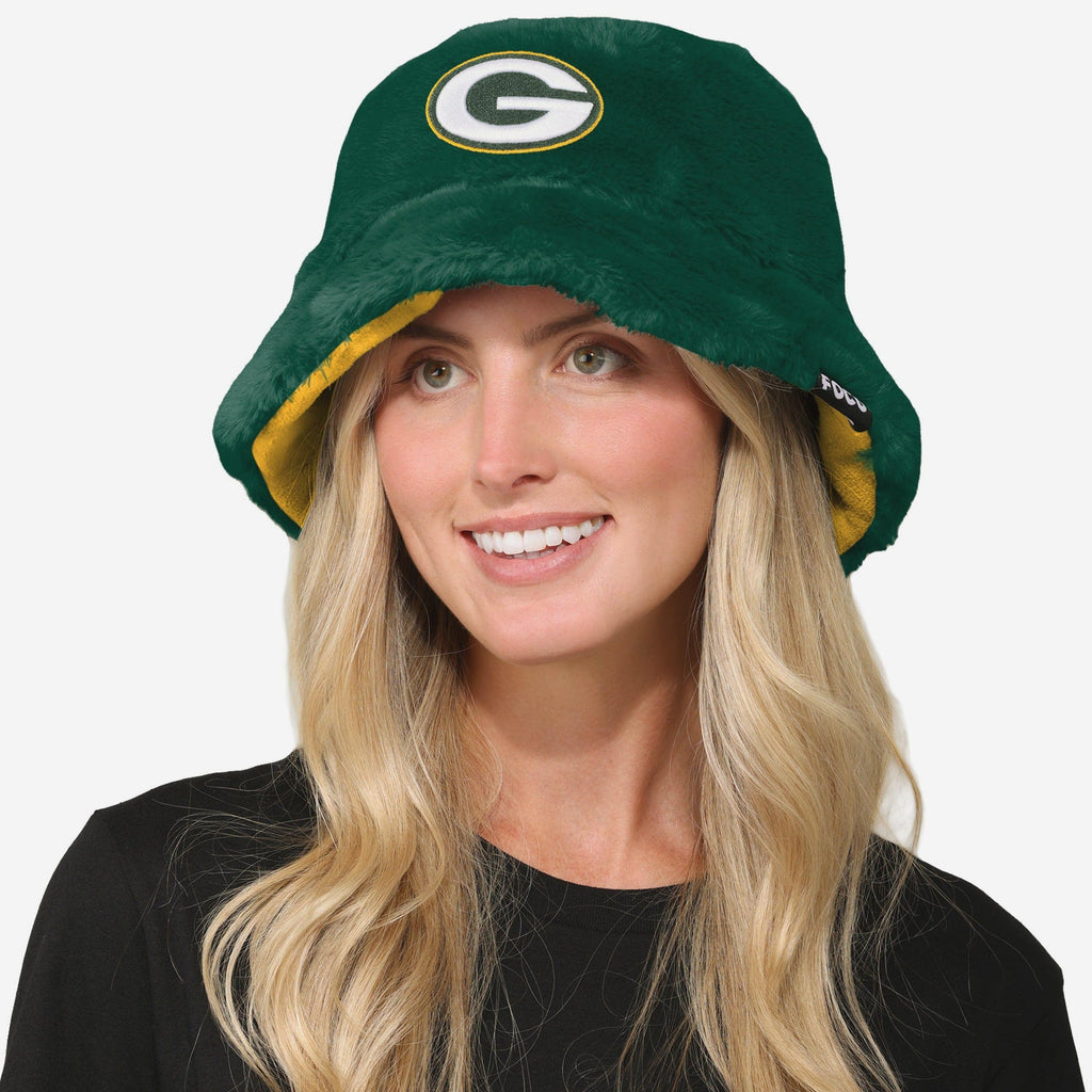 Green Bay Packers Reversible Faux Fur Bucket Hat FOCO