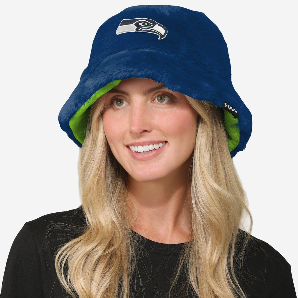 Seattle Seahawks Reversible Faux Fur Bucket Hat FOCO