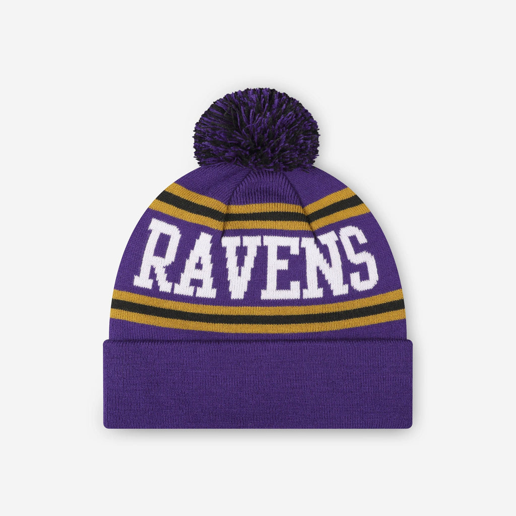 Baltimore Ravens Primary Logo Stripe Pom Beanie FOCO