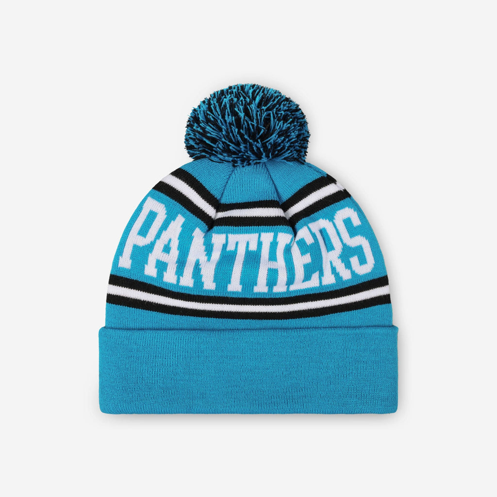 Carolina Panthers Primary Logo Stripe Pom Beanie FOCO