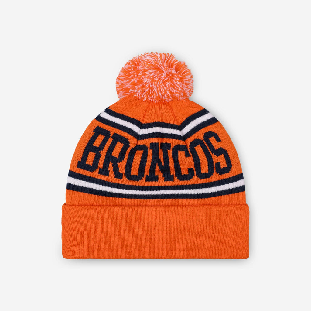 Denver Broncos Primary Logo Stripe Pom Beanie FOCO