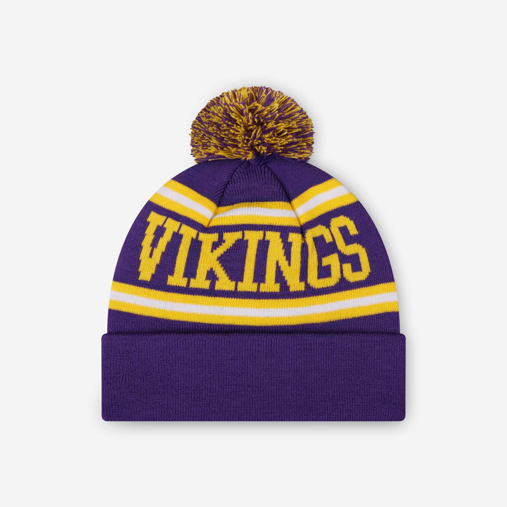 Minnesota Vikings Primary Logo Stripe Pom Beanie FOCO