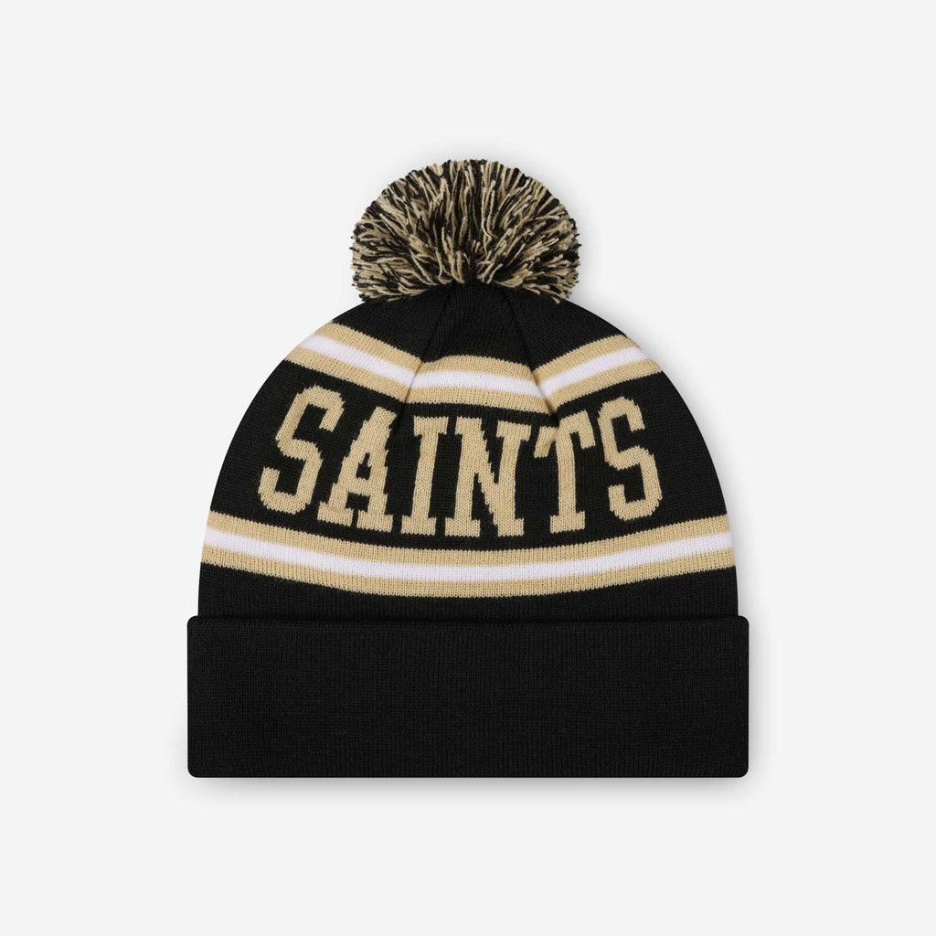 New Orleans Saints Primary Logo Stripe Pom Beanie FOCO