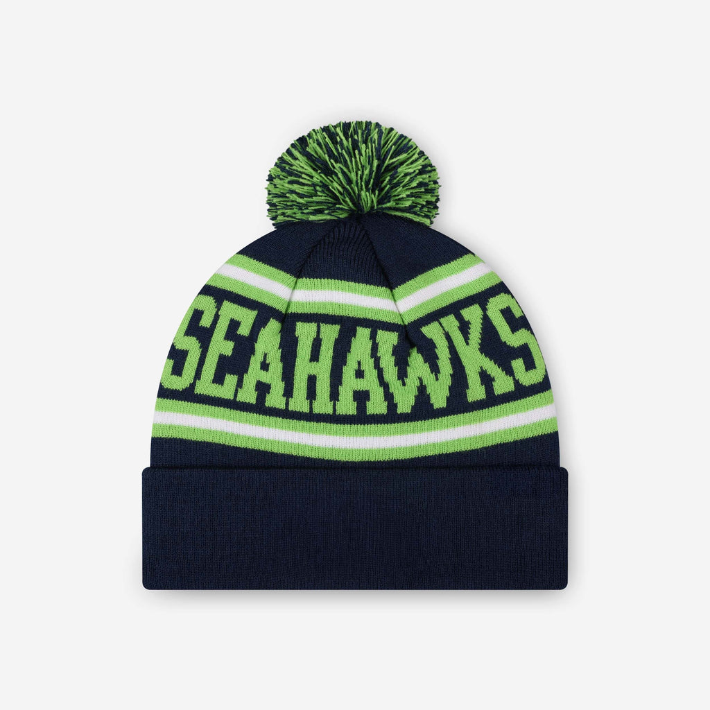 Seattle Seahawks Primary Logo Stripe Pom Beanie FOCO