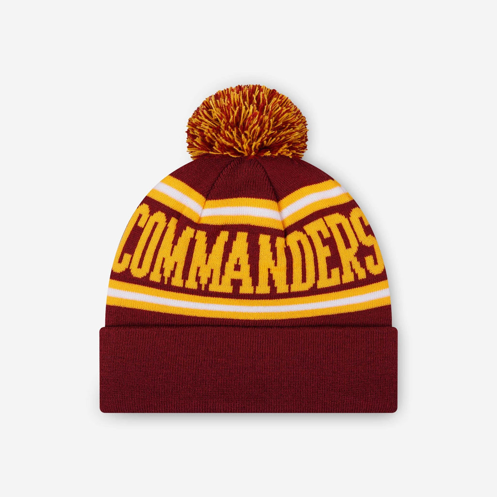 Washington Commanders Primary Logo Stripe Pom Beanie FOCO