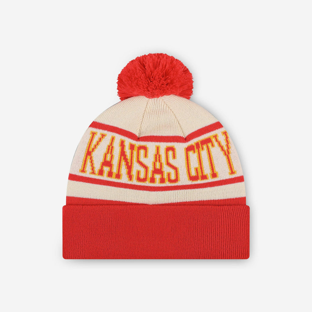 Kansas City Chiefs Heritage Stripe Primary Logo Pom Beanie FOCO
