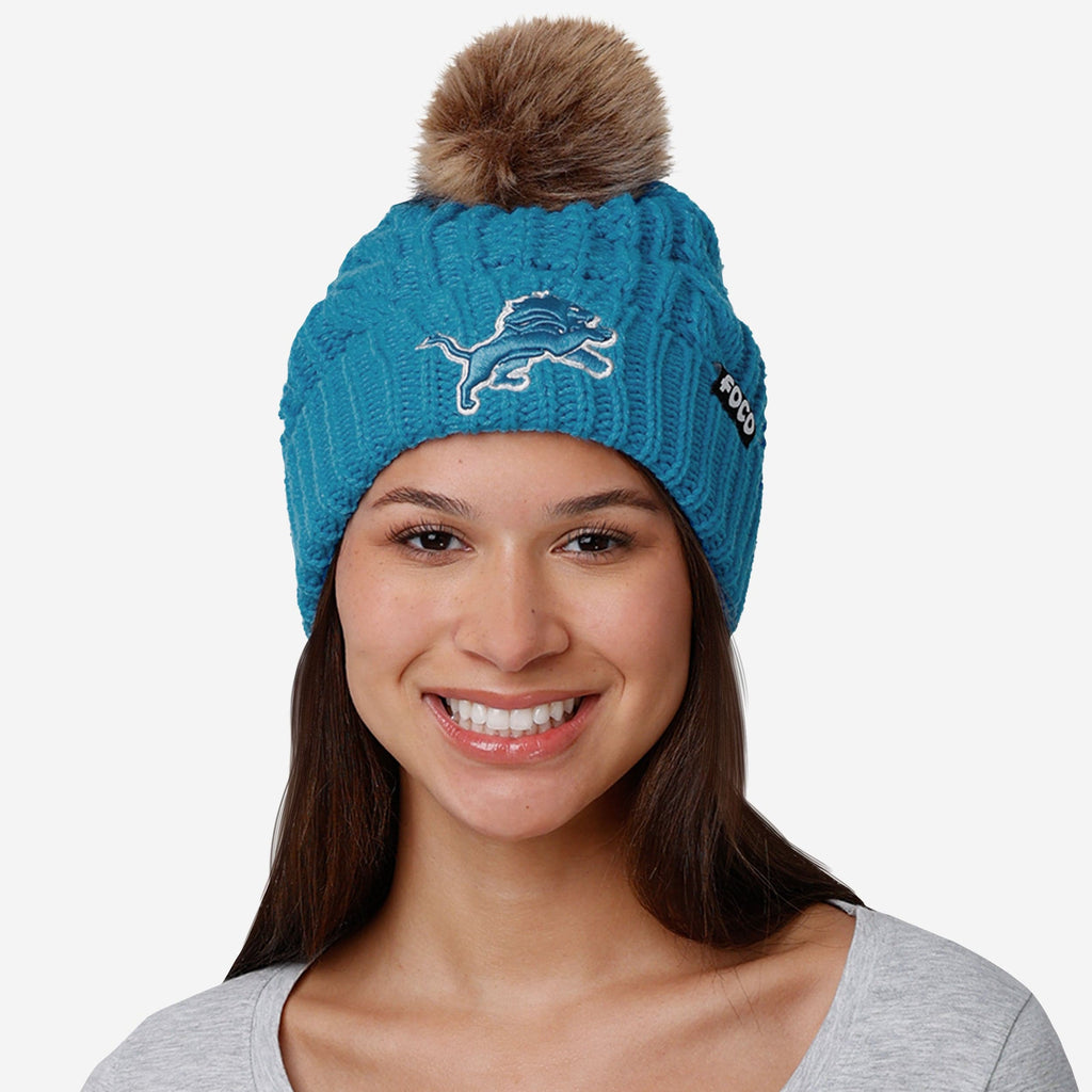 Detroit Lions Womens Faux Fur Pom Beanie FOCO