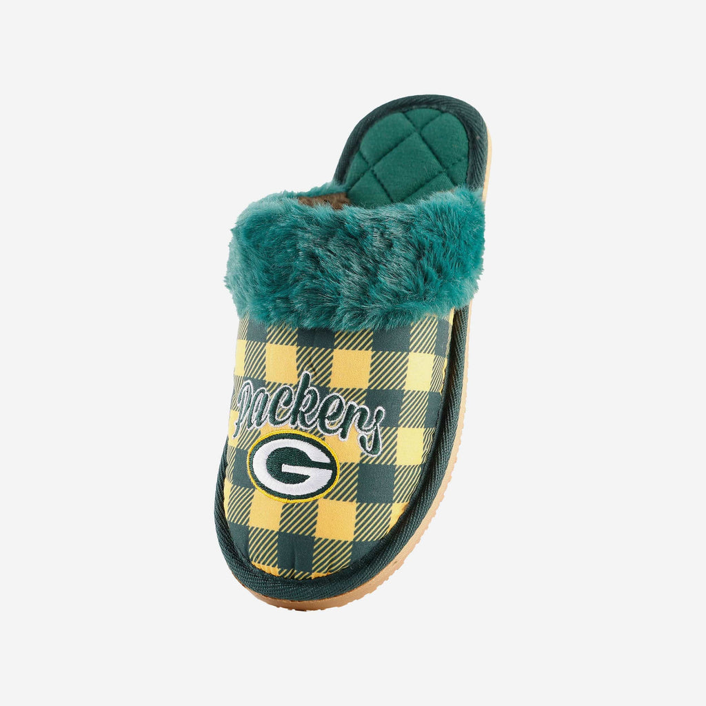 Green Bay Packers Womens Plaid Sherpa Mule Slipper FOCO