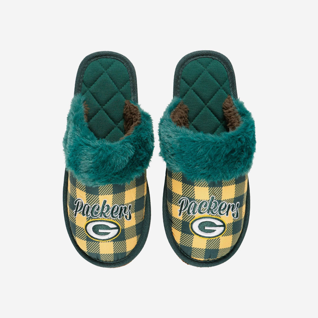 Green Bay Packers Womens Plaid Sherpa Mule Slipper FOCO