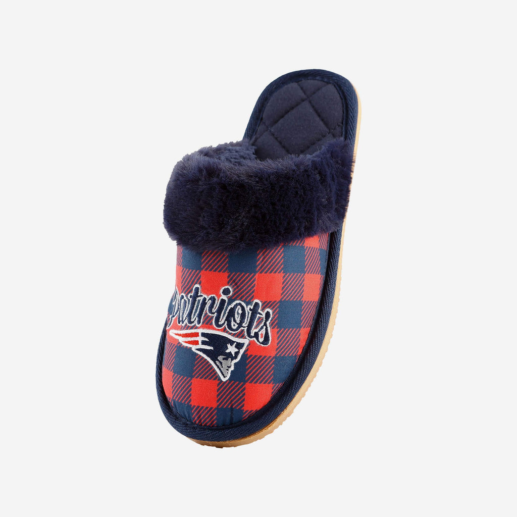 New England Patriots Womens Plaid Sherpa Mule Slipper FOCO