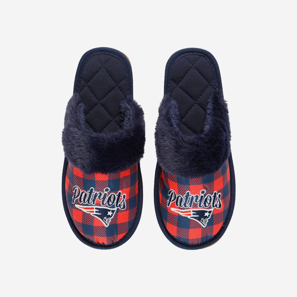 New England Patriots Womens Plaid Sherpa Mule Slipper FOCO