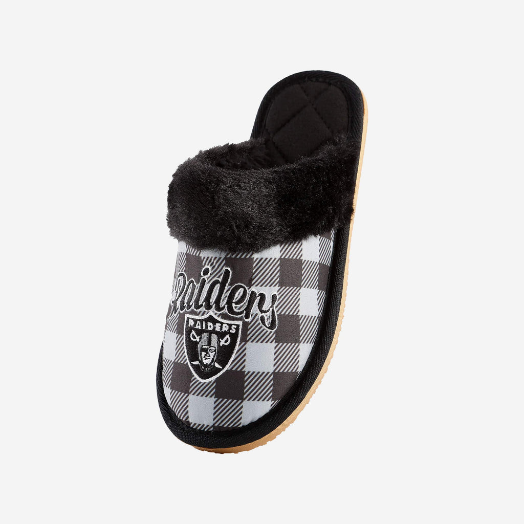 Las Vegas Raiders Womens Plaid Sherpa Mule Slipper FOCO