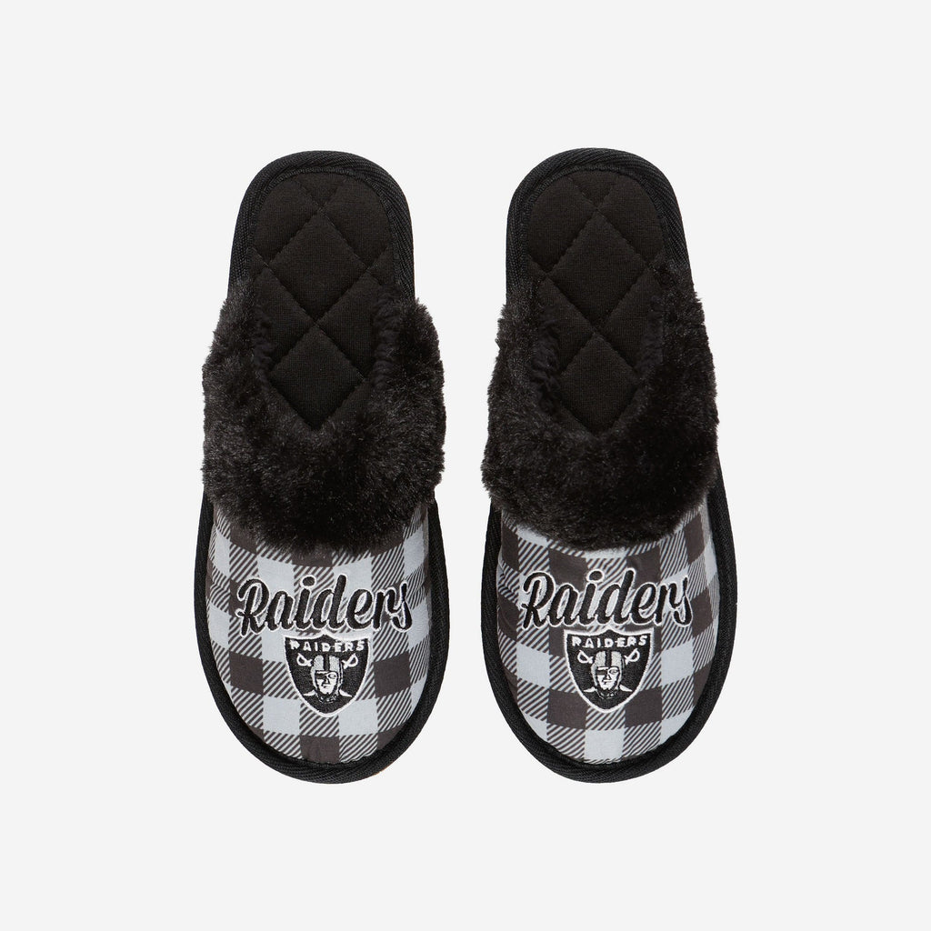 Las Vegas Raiders Womens Plaid Sherpa Mule Slipper FOCO