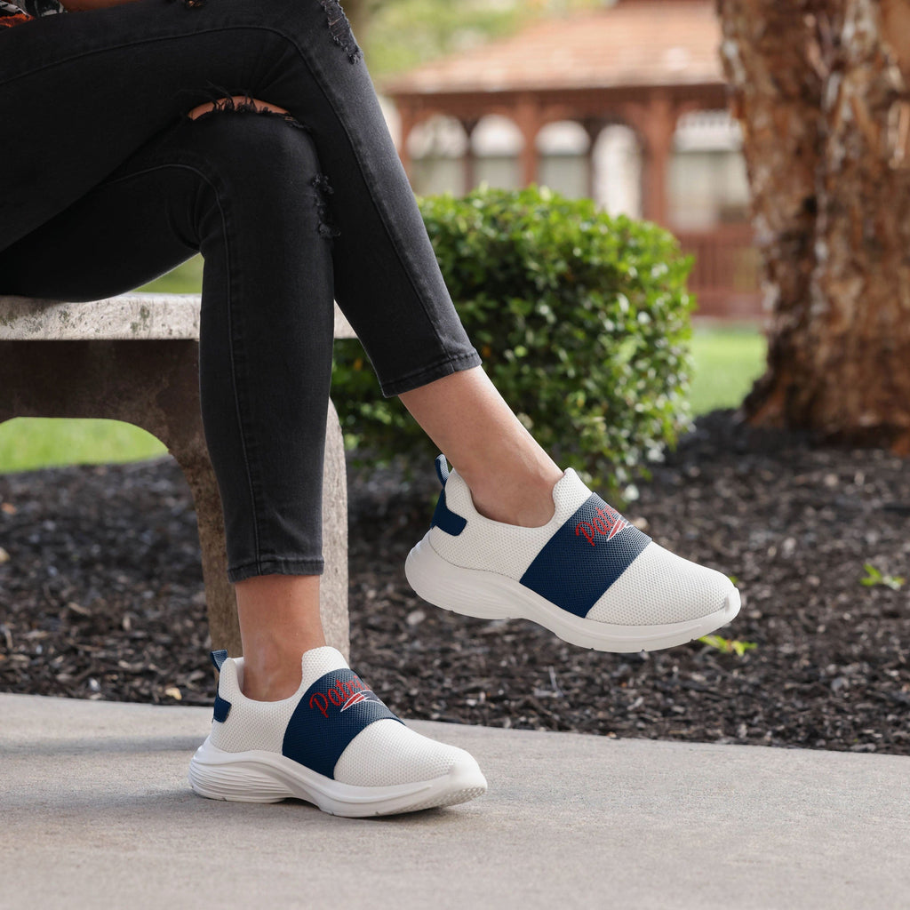 New England Patriots Womens Script Wordmark White Slip On Sneakers FOCO