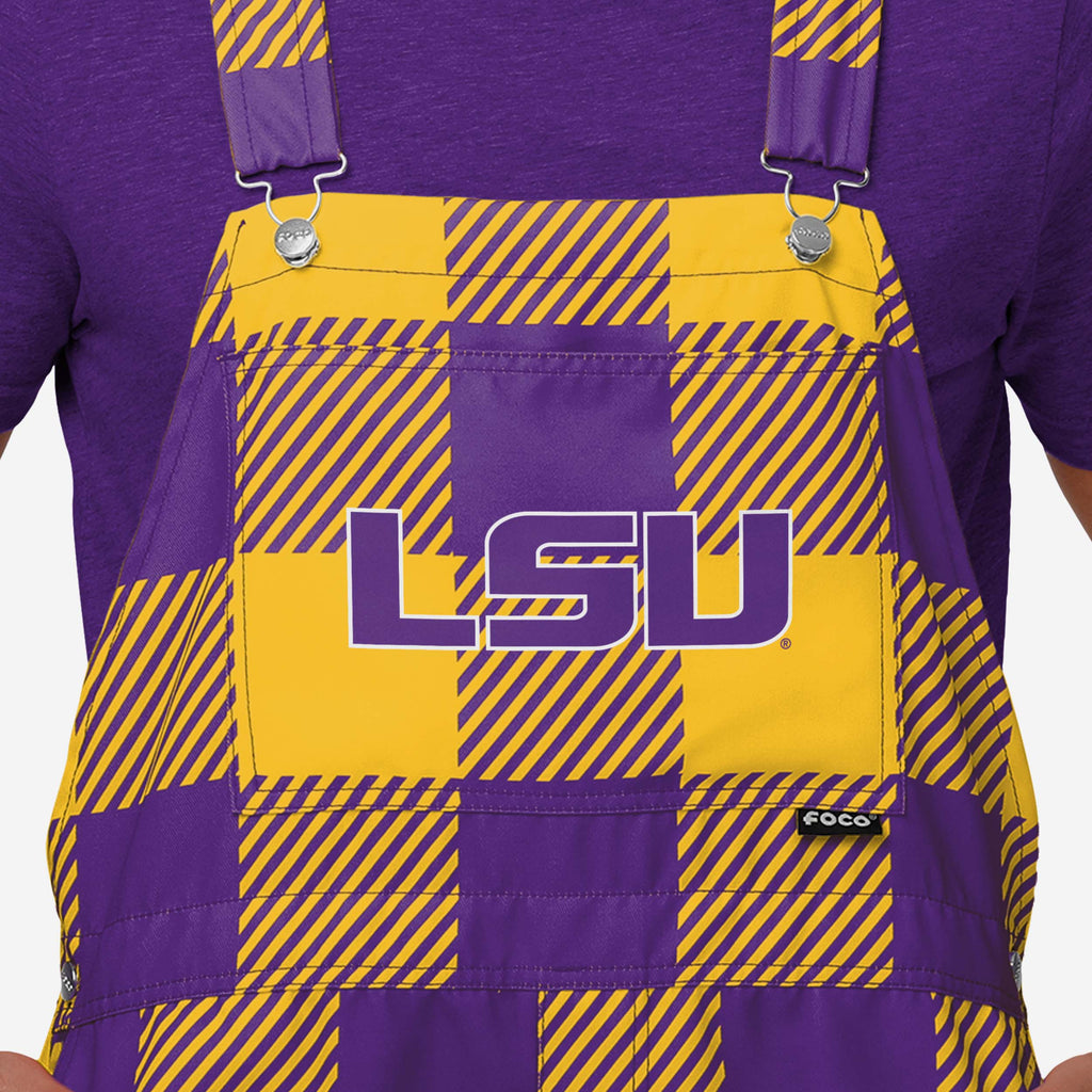 LSU Tigers Mens Plaid Bib Shortalls FOCO