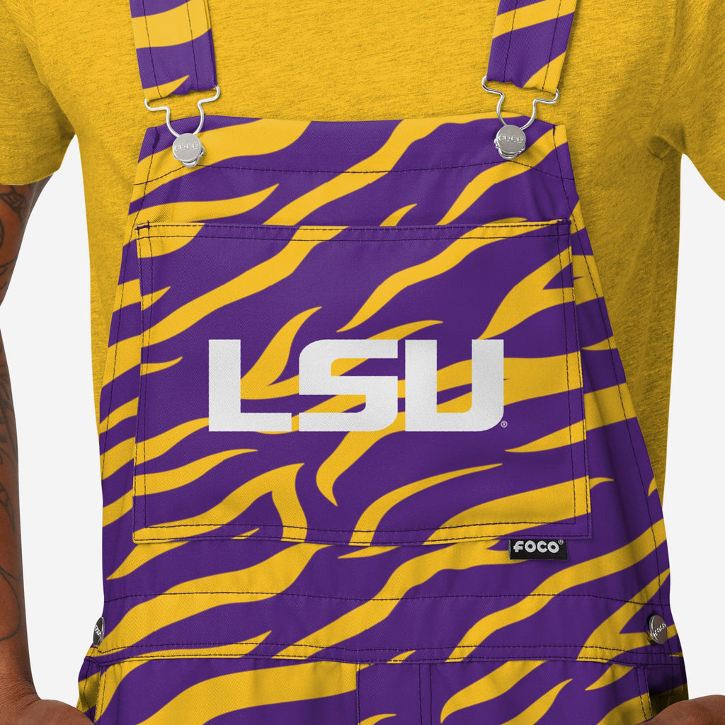LSU Tigers Mens Tiger Stripe Thematic Bib Shortalls FOCO
