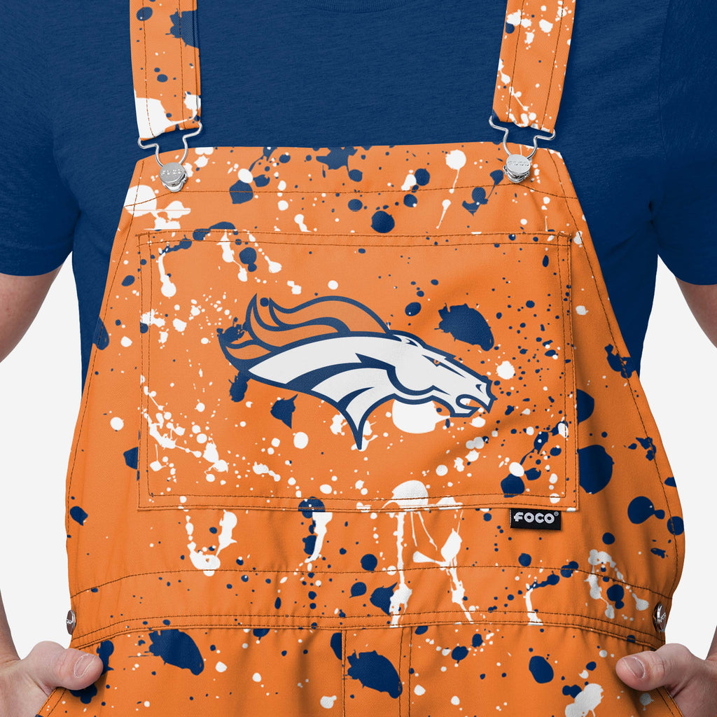 Denver Broncos Mens Paint Splatter Bib Shortalls FOCO