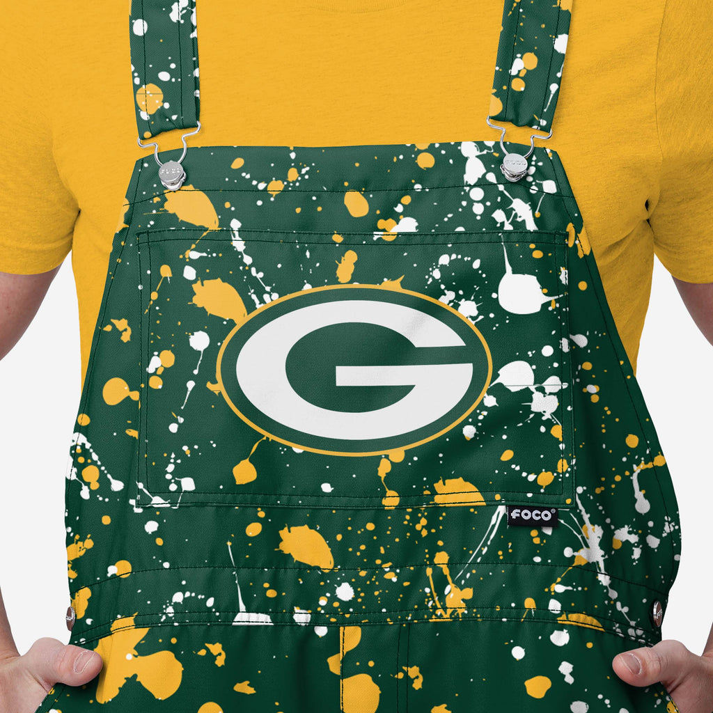 Green Bay Packers Mens Paint Splatter Bib Shortalls FOCO