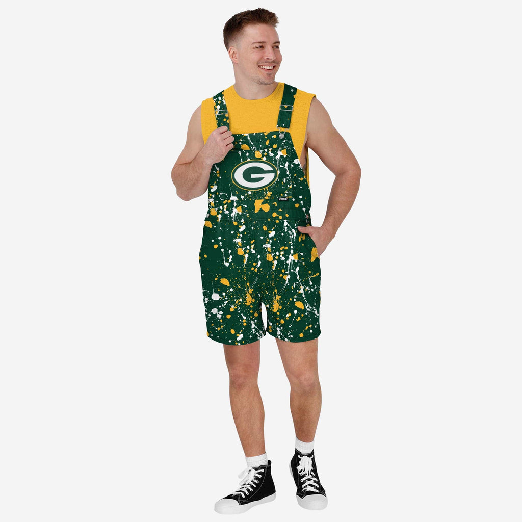 Green Bay Packers Mens Paint Splatter Bib Shortalls FOCO