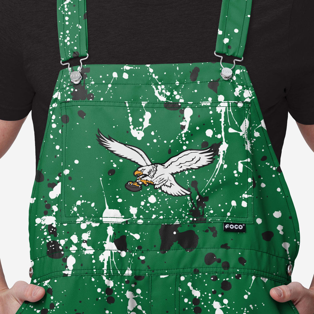 Philadelphia Eagles Mens Kelly Green Paint Splatter Bib Shortalls FOCO