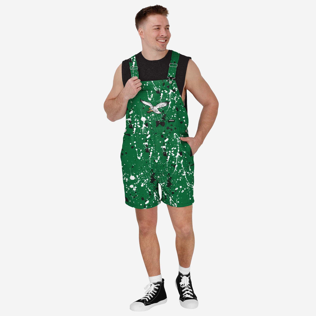 Philadelphia Eagles Mens Kelly Green Paint Splatter Bib Shortalls FOCO