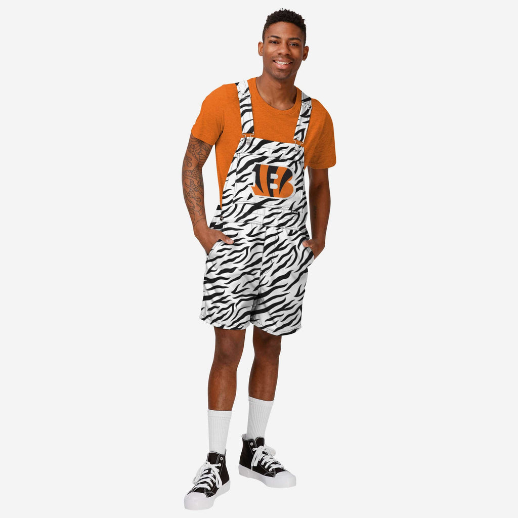 Cincinnati Bengals Mens White Tiger Stripe Thematic Bib Shortalls FOCO