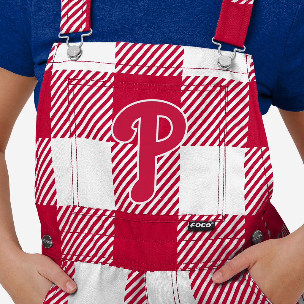 Philadelphia Phillies Womens Plaid Bib Shortalls FOCO