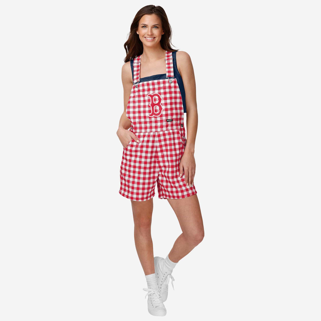 Boston Red Sox Womens Gingham Check Bib Shortalls FOCO