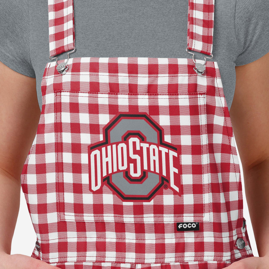 Ohio State Buckeyes Womens Gingham Check Bib Shortalls FOCO