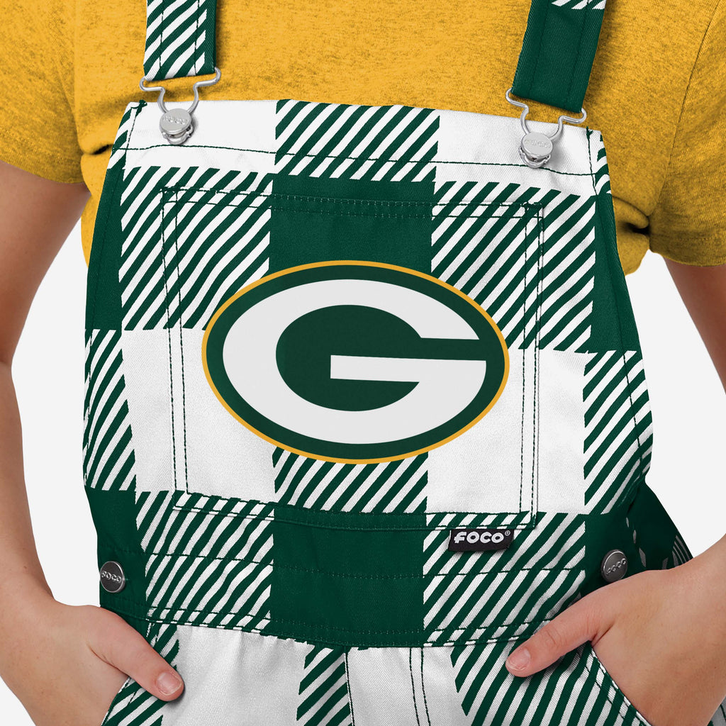 Green Bay Packers Womens Plaid Bib Shortalls FOCO