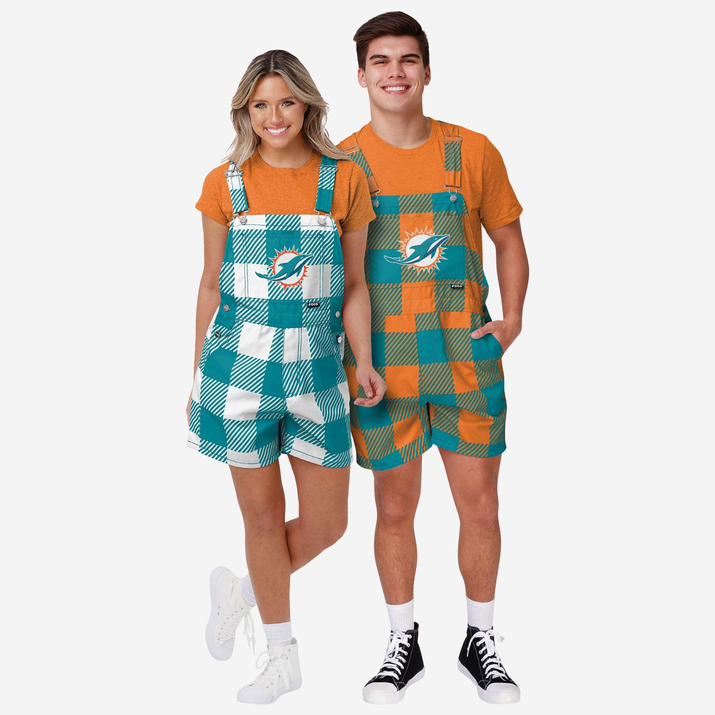 Miami Dolphins Womens Plaid Bib Shortalls FOCO