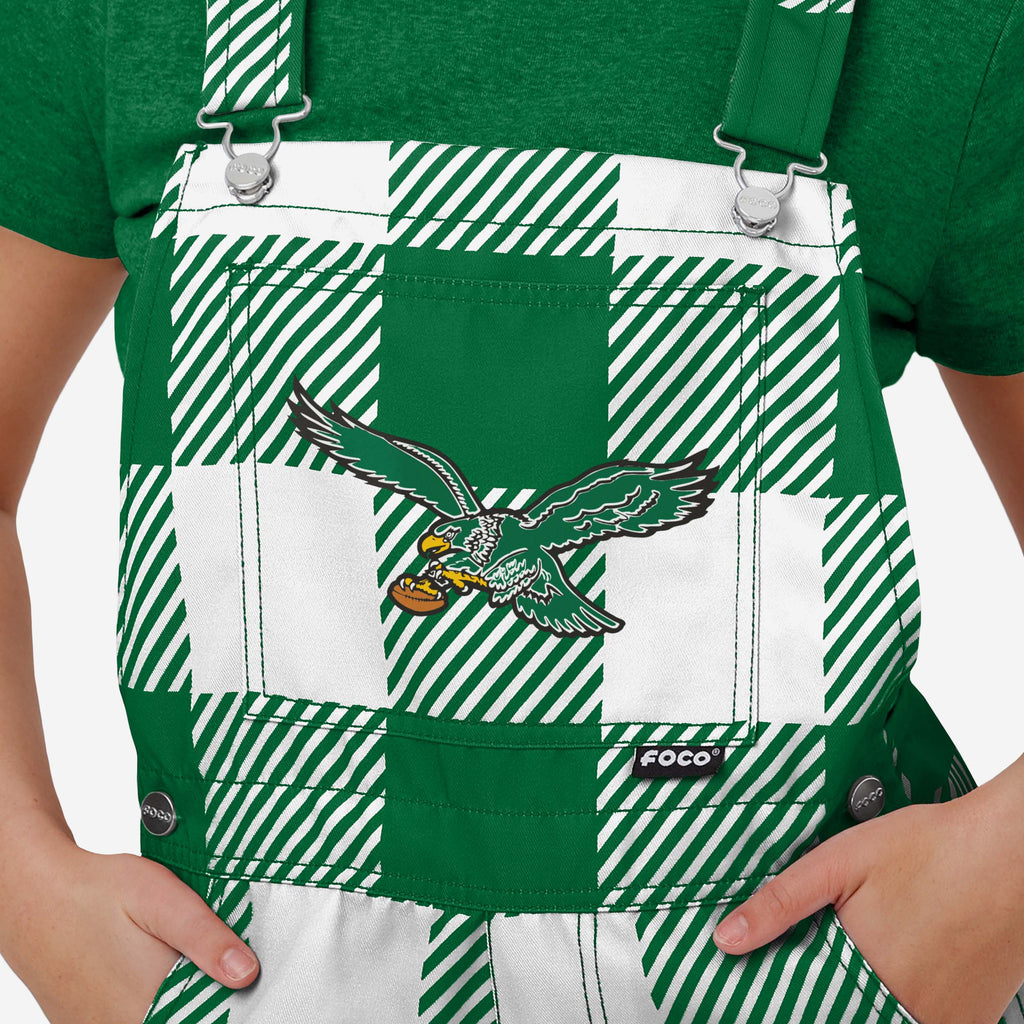 Philadelphia Eagles Womens Kelly Green Plaid Bib Shortalls FOCO