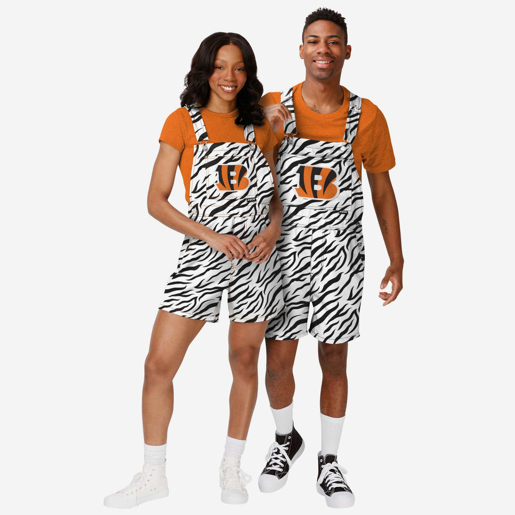 Cincinnati Bengals Womens White Tiger Stripe Thematic Bib Shortalls FOCO