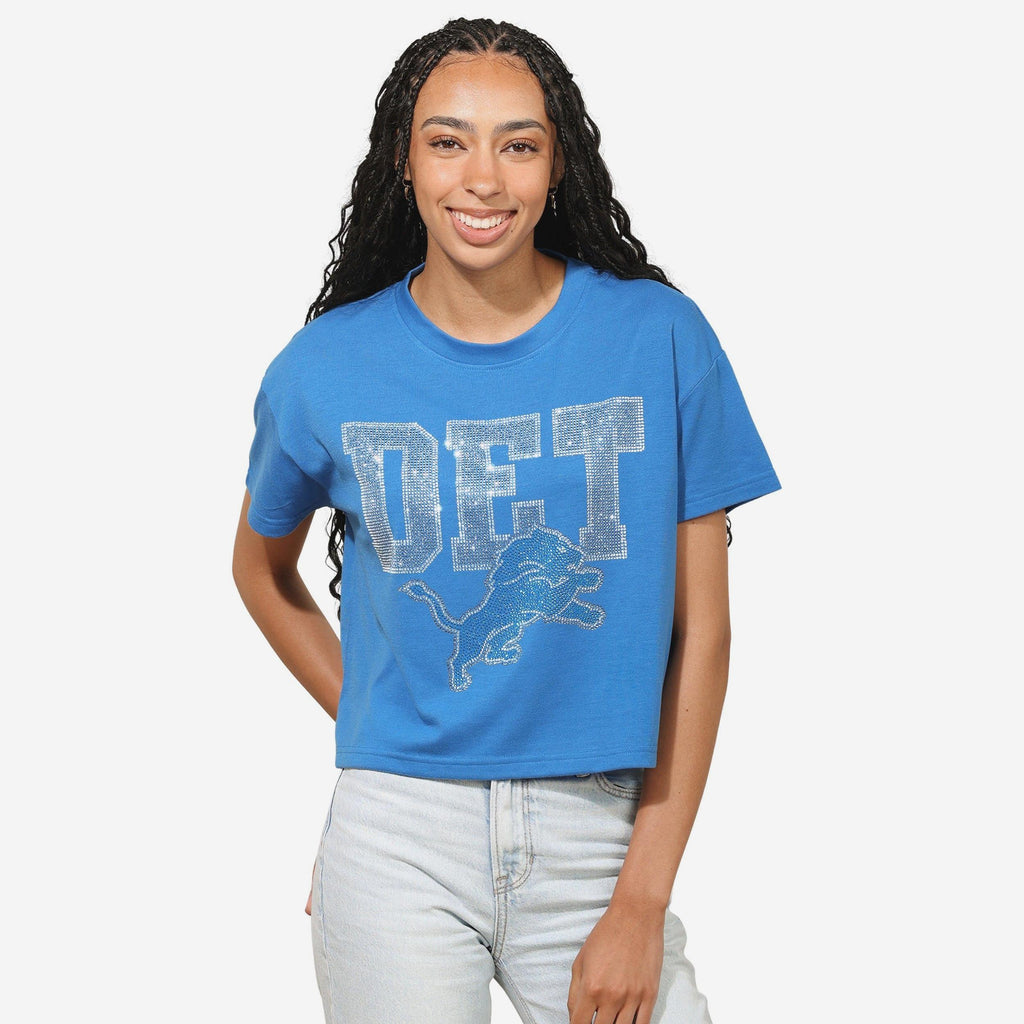 Detroit Lions Womens Rhinestone Logo Crop Top FOCO