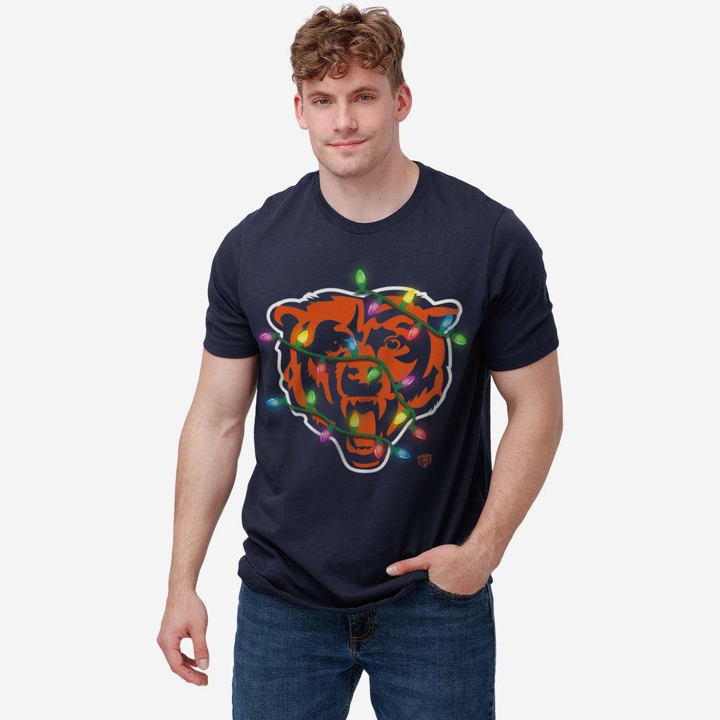 Chicago Bears Primary Logo Holiday Lights T-Shirt FOCO