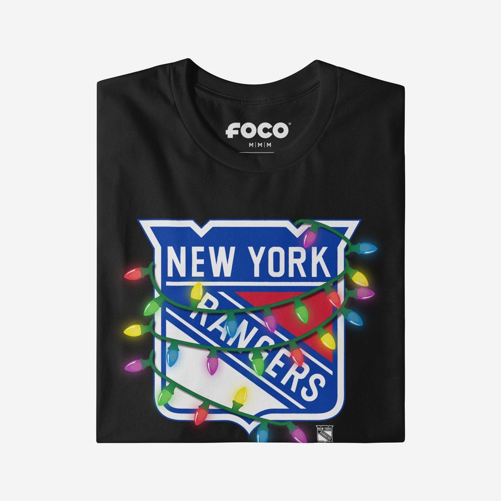 New York Rangers Primary Logo Holiday Lights Long Sleeve T-Shirt FOCO