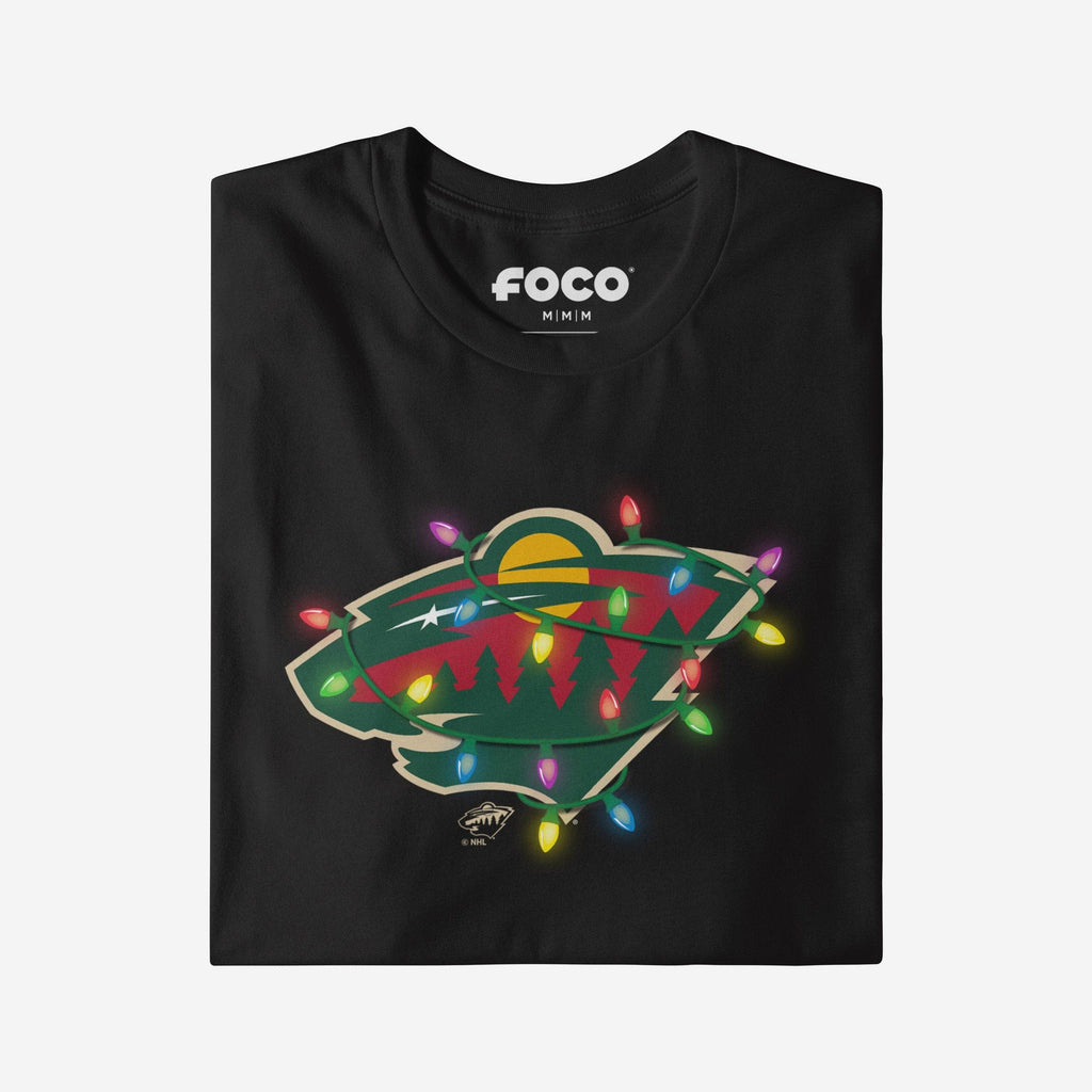 Minnesota Wild Primary Logo Holiday Lights T-Shirt FOCO