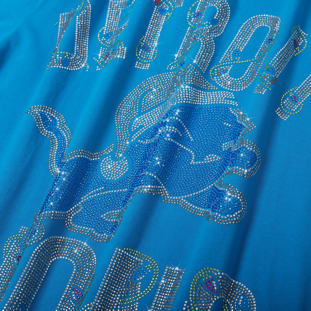 Detroit Lions Womens Rhinestone Logo Oversized Holiday T-Shirt FOCO