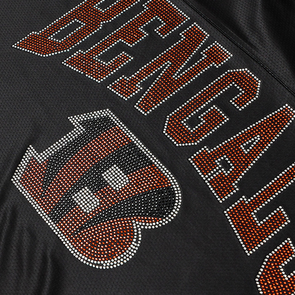 Cincinnati Bengals Womens Rhinestone Logo Oversized V-Neck Mesh T-Shir FOCO