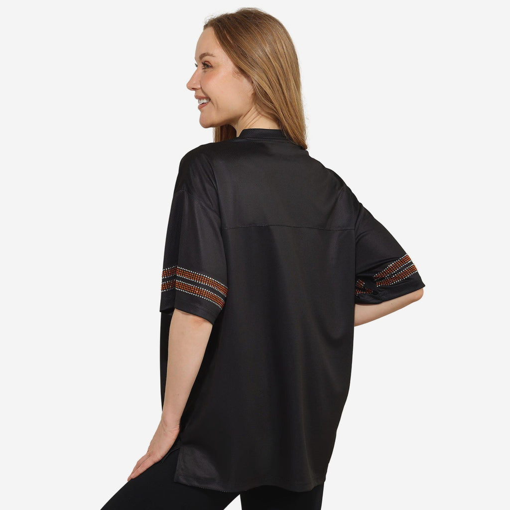 Cincinnati Bengals Womens Rhinestone Logo Oversized V-Neck Mesh T-Shir FOCO