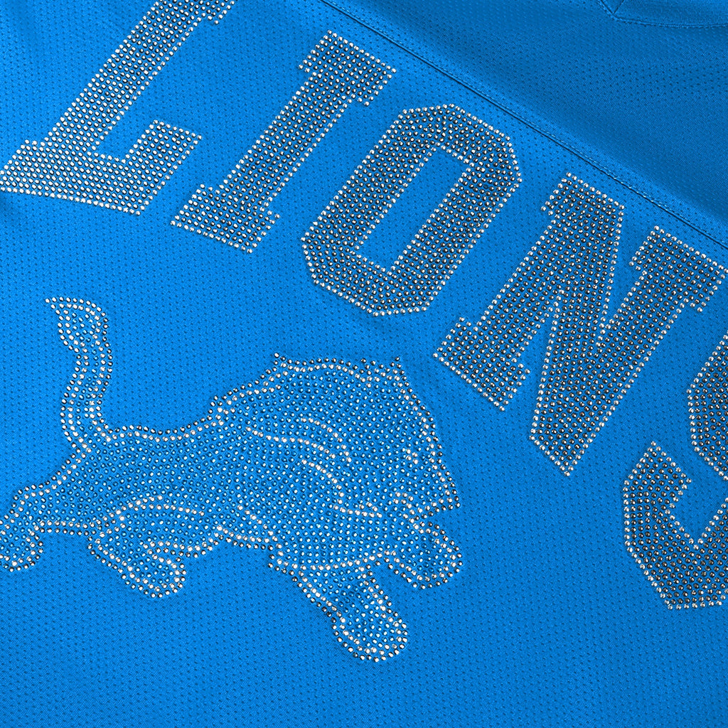Detroit Lions Womens Rhinestone Logo Oversized V-Neck Mesh T-Shirt FOCO