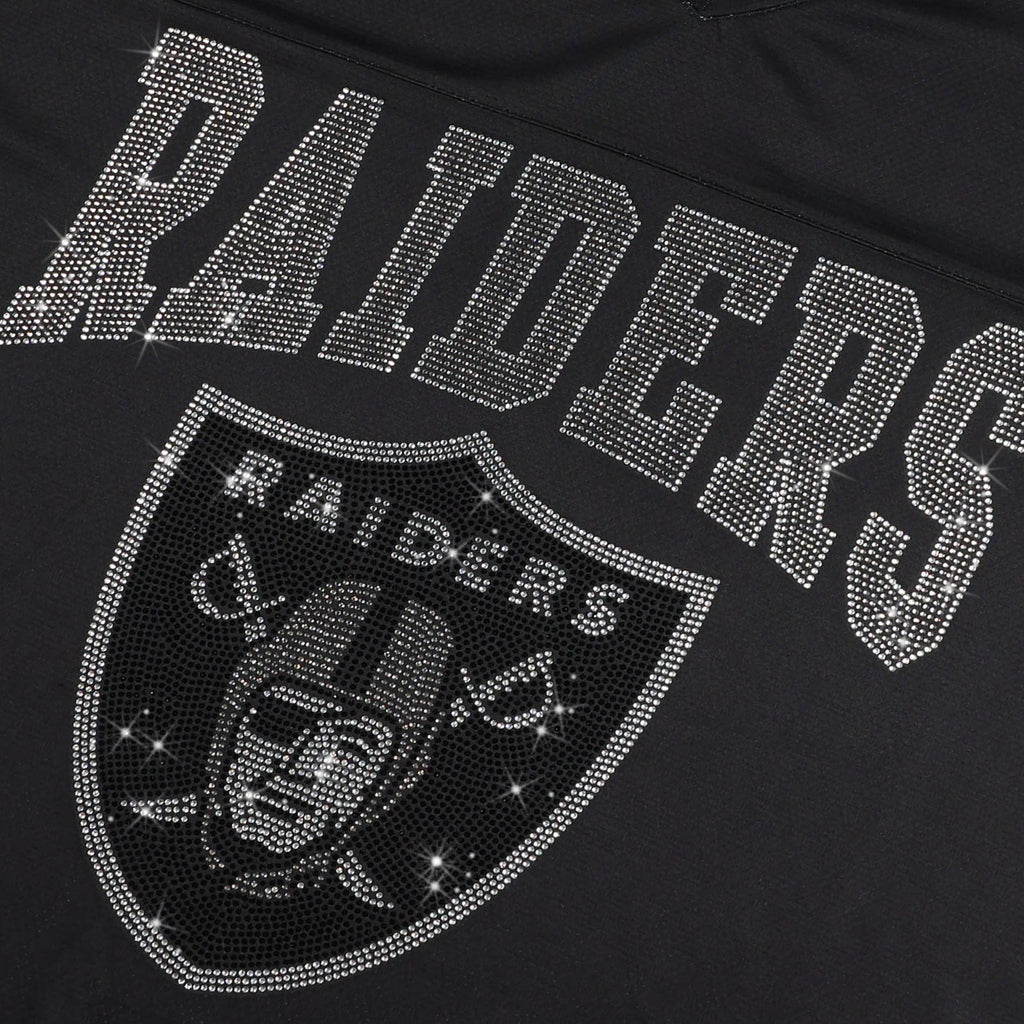 Las Vegas Raiders Womens Rhinestone Logo Oversized V-Neck Mesh T-Shirt FOCO
