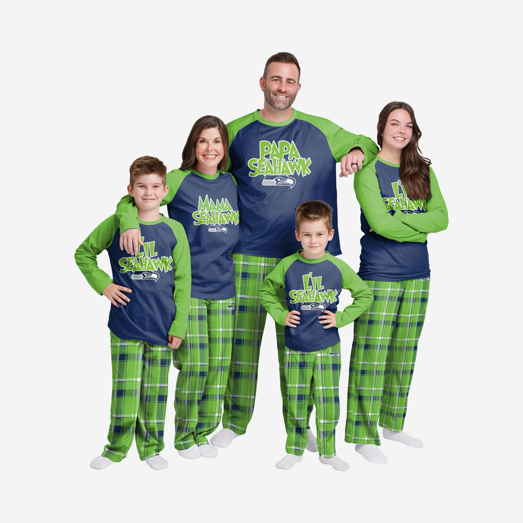 Seattle Seahawks Youth Plaid Family Holiday Pajamas FOCO