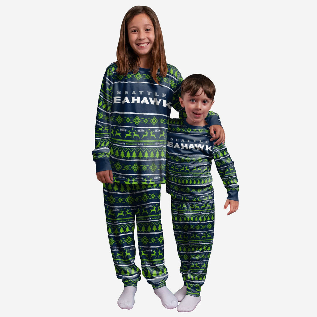 Seattle Seahawks Youth Family Holiday Pajamas FOCO