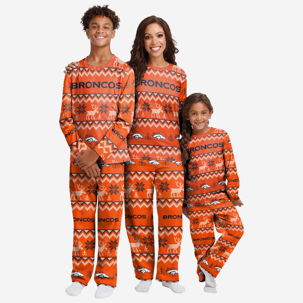 Denver Broncos Youth Ugly Pattern Family Holiday Pajamas FOCO
