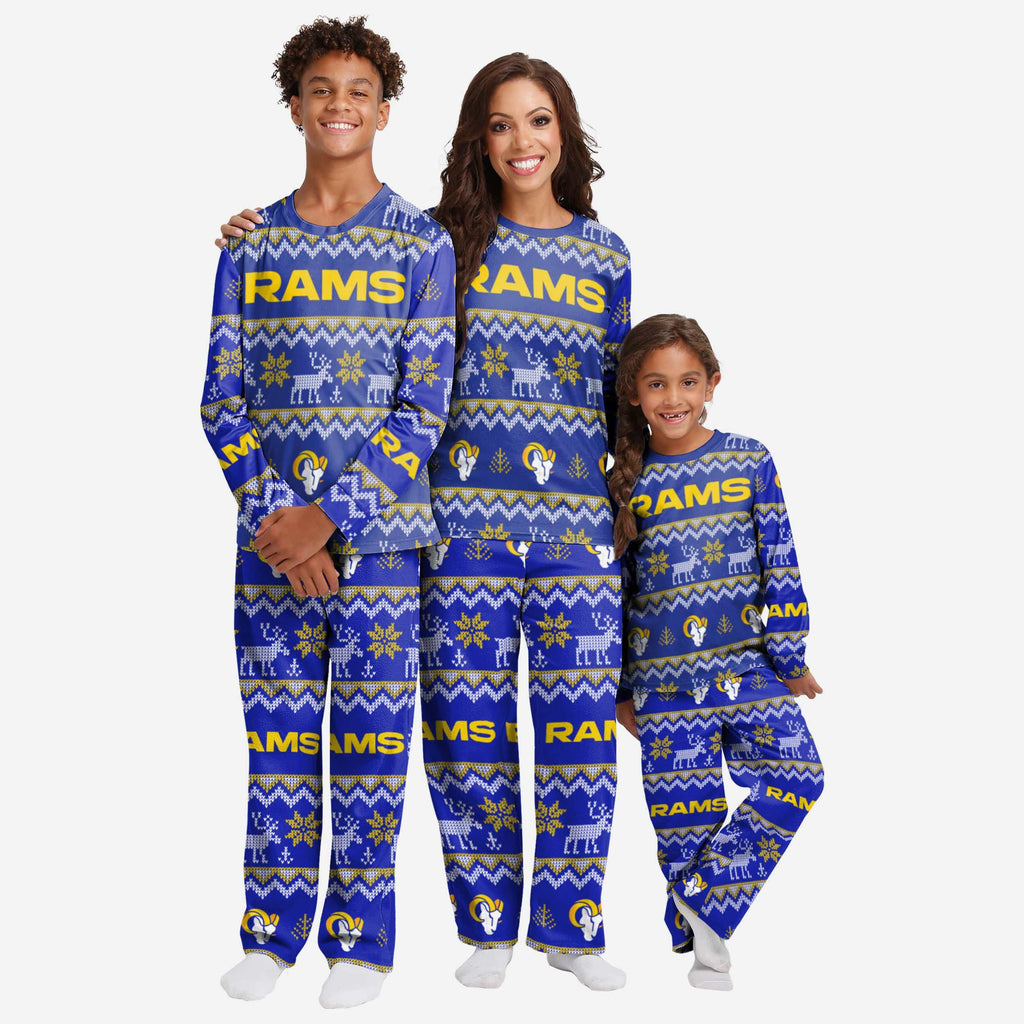 Los Angeles Rams Youth Ugly Pattern Family Holiday Pajamas FOCO