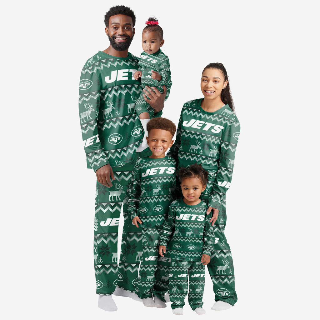 New York Jets Infant Ugly Pattern Family Holiday Pajamas FOCO
