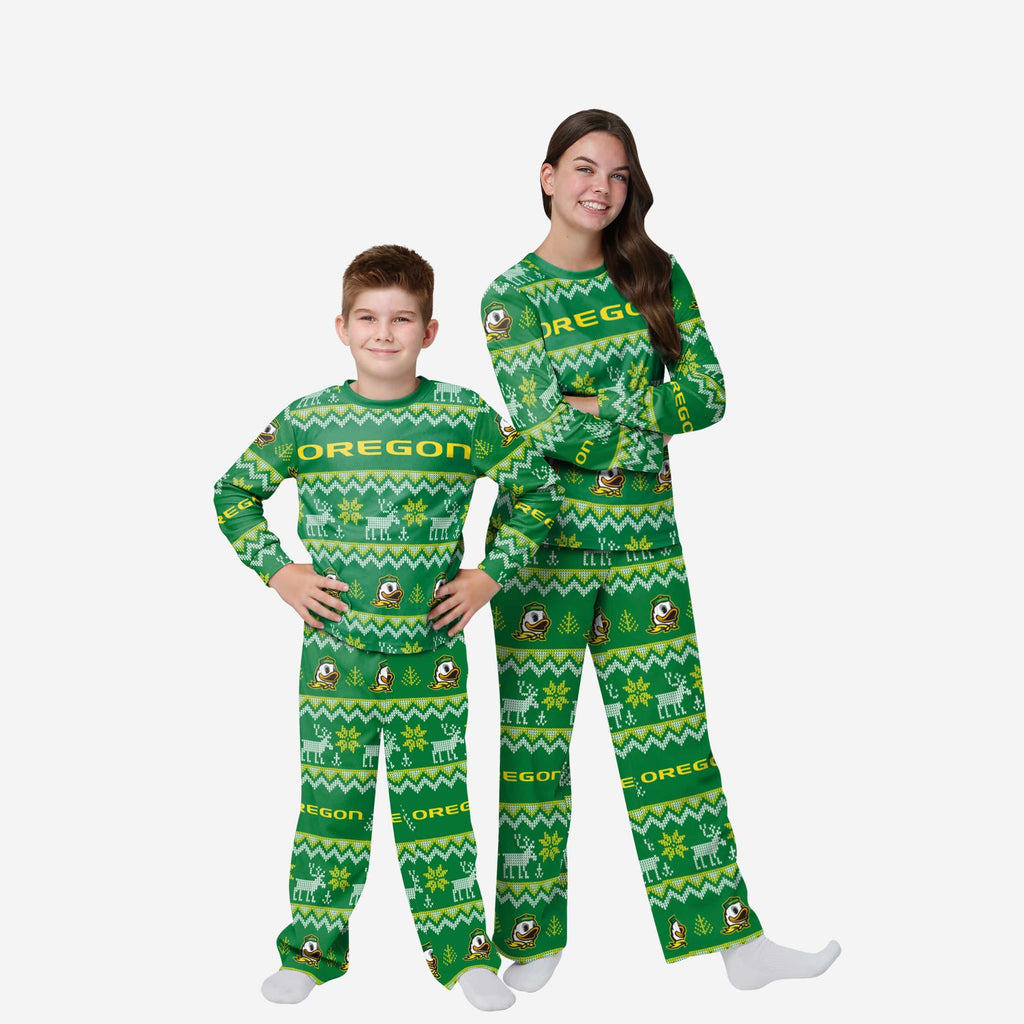 Oregon Ducks Youth Ugly Pattern Family Holiday Pajamas FOCO