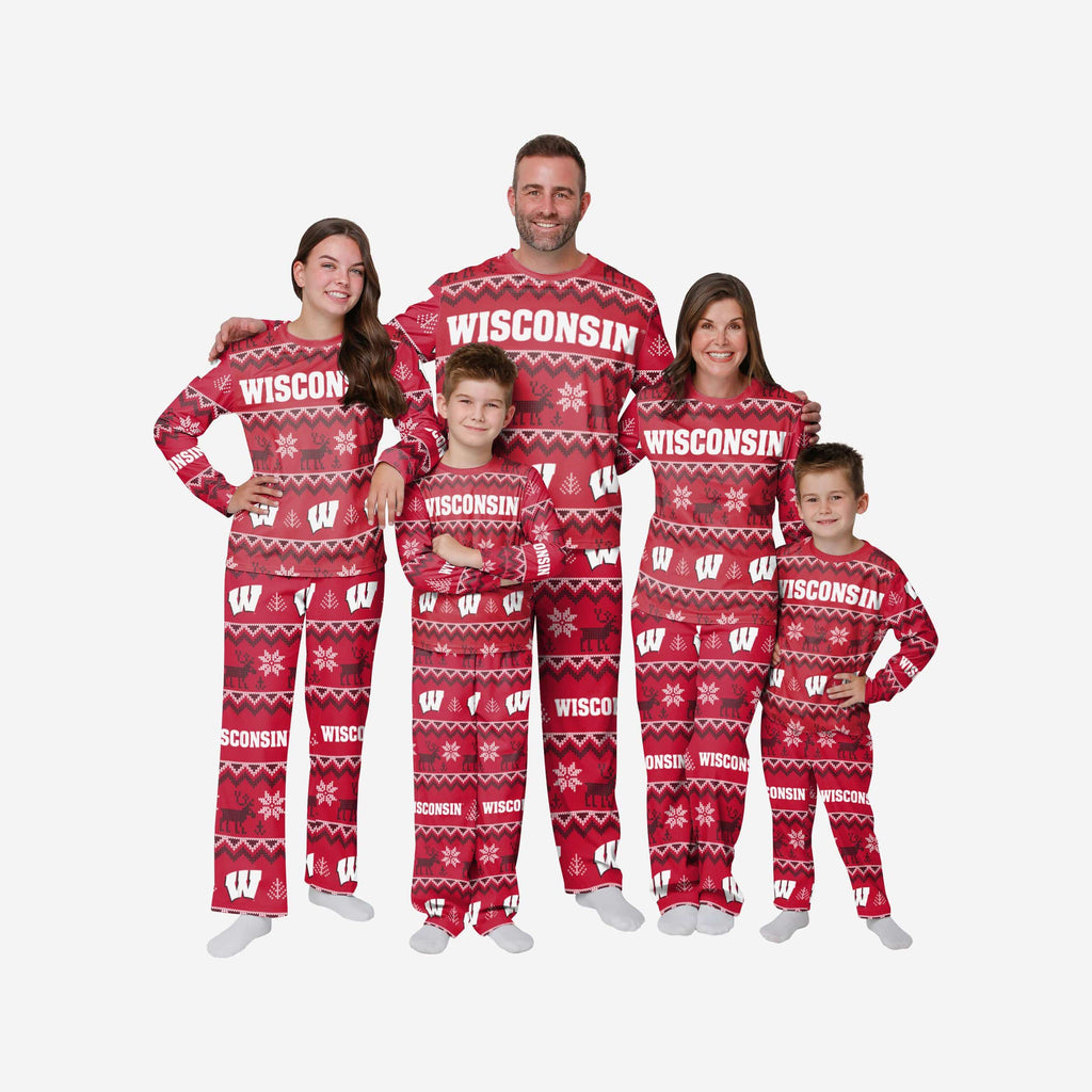 Wisconsin Badgers Youth Ugly Pattern Family Holiday Pajamas FOCO
