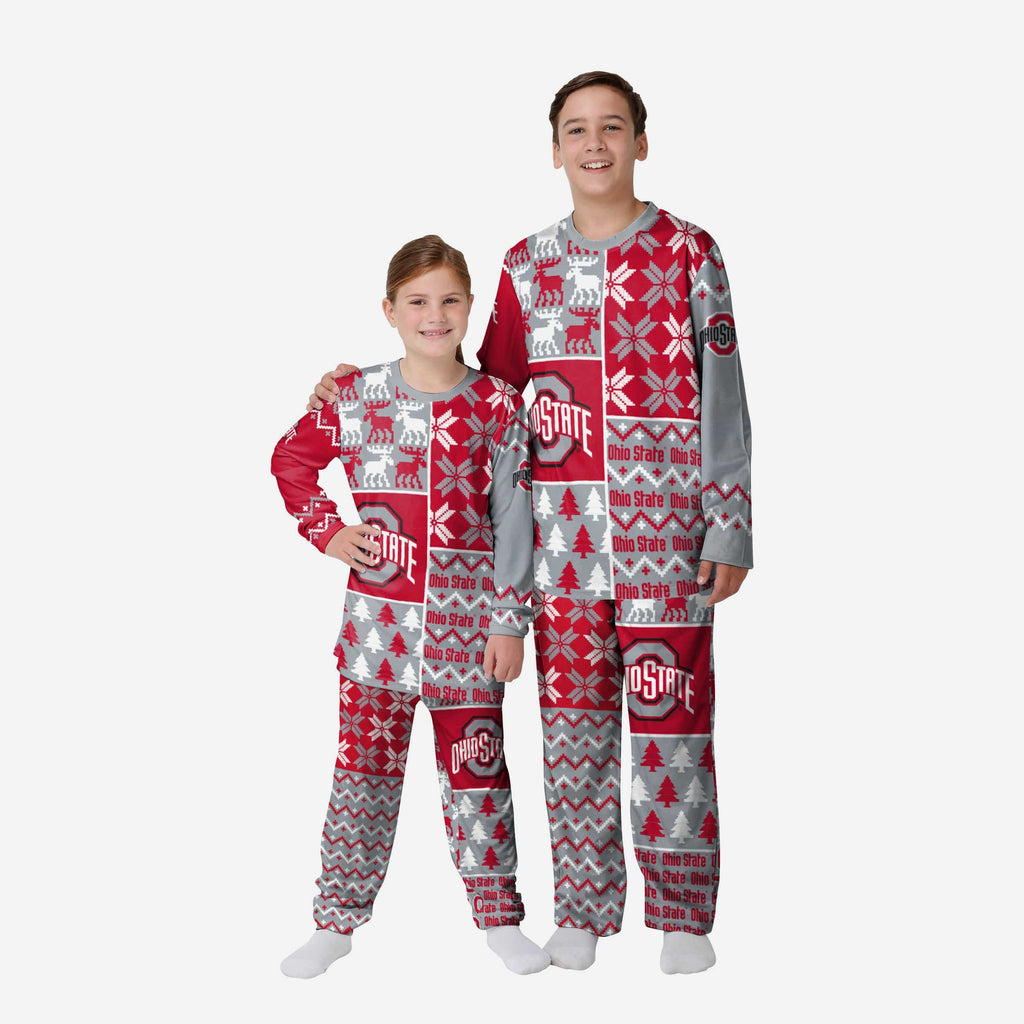 Ohio State Buckeyes Youth Busy Block Family Holiday Pajamas FOCO